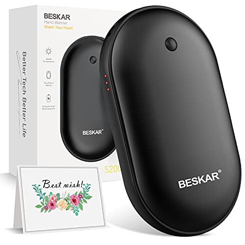 BESKAR Rechargeable Hand Warmer, USB Electric Handwarmer with Double-Sided Heating & Quick Charge, Portable Pocket Hand Warmer & Powerbank for Outdoor, Golf, Raynauds