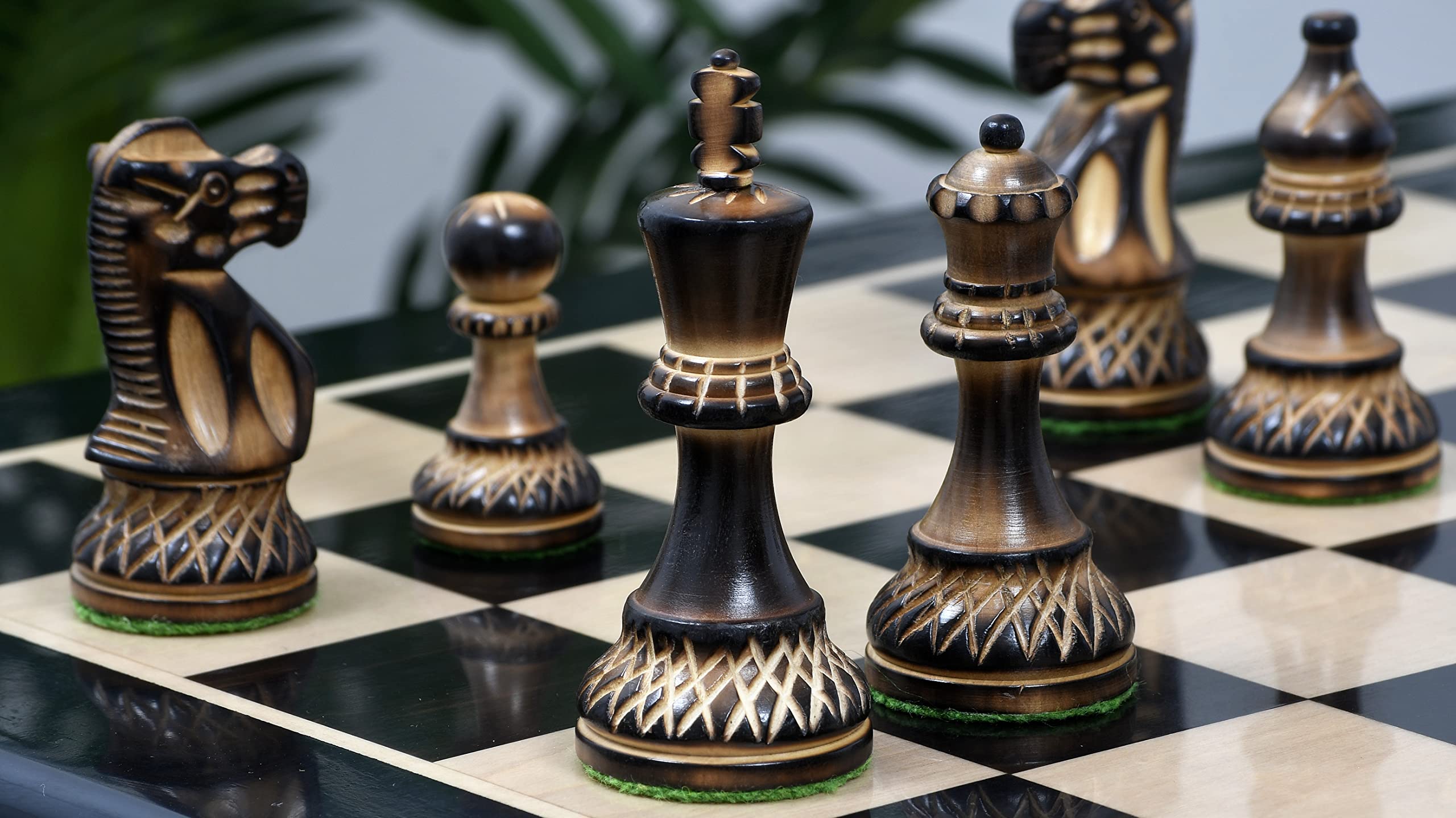 CHESSBAZAAR 3.8" King Burnt Blazed Chess Set for Adults & Kids, Wooden Chess Pieces only in Burnt Boxwood