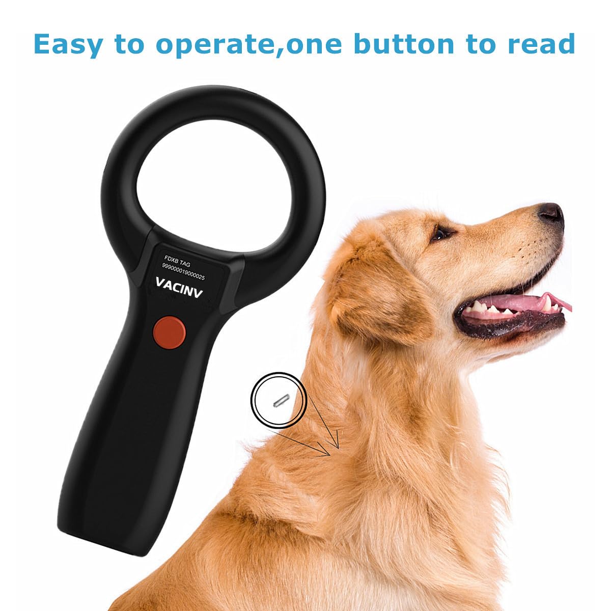 ANVESE Pet Microchip Scanner USB Rechargeable RFID EMID Micro Chip Reader Scanner 134.2kHz Standard FDX-B ISO11784/ISO11785 Support Data Export Pet Chip ID Scanner for Animal/Pets/Dogs/Cats (W90S)