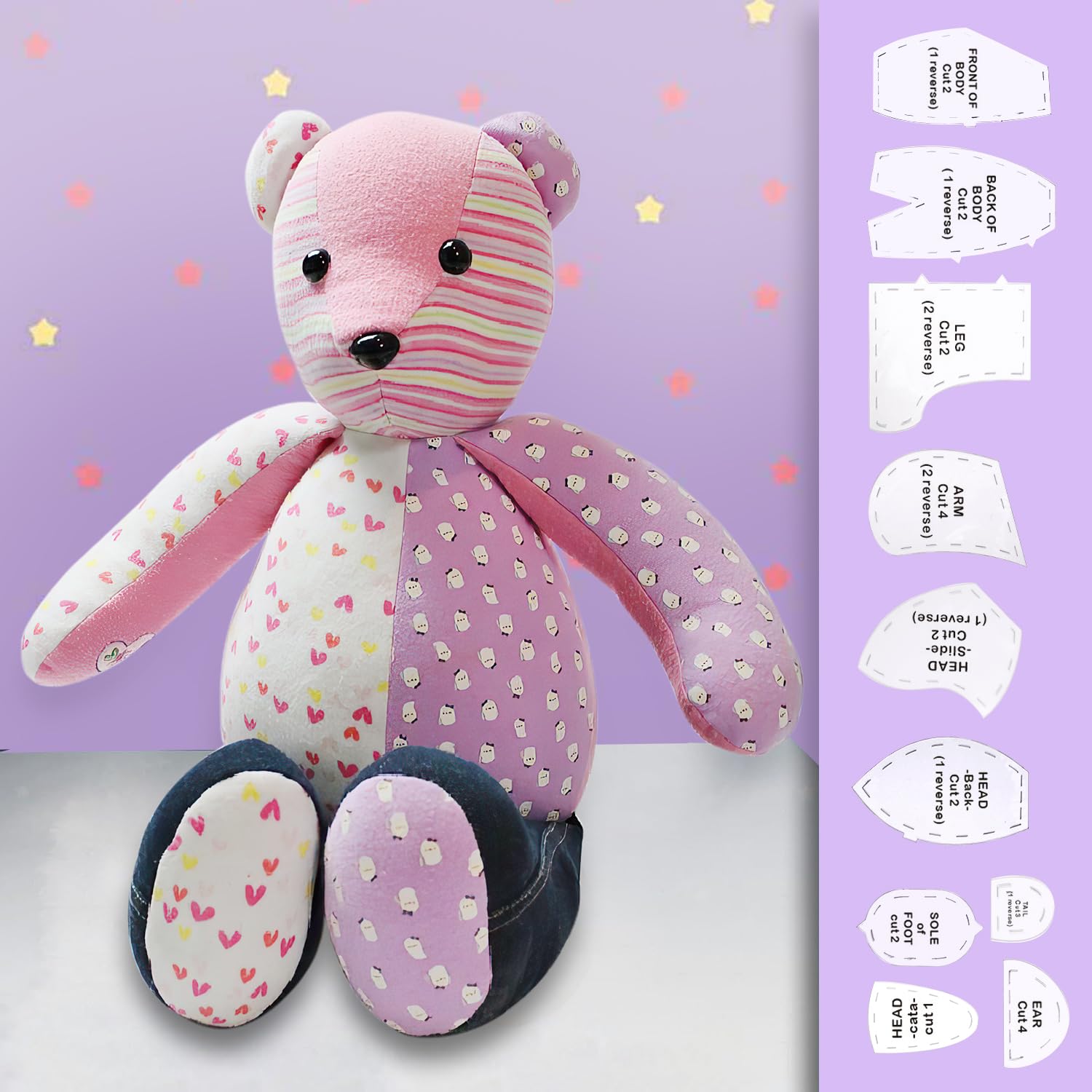10 PCS Memory Bear Template Ruler Set with Instructions - Memory Bear Sewing Patterns Template, PC Material Quilting Template Cutting Set (10 inch)