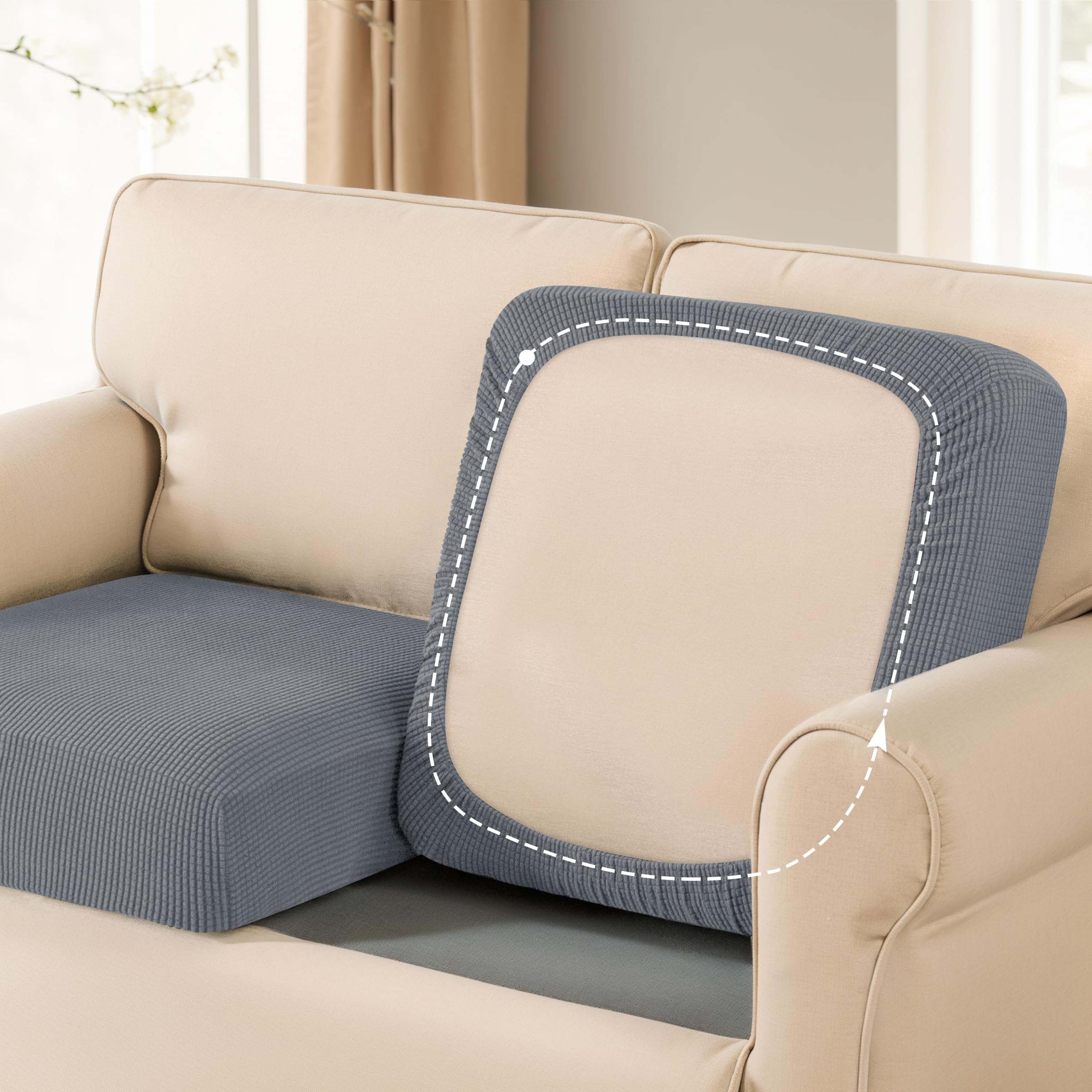 SUBRTEX Stretch Couch Cushion Cover, Sofa Cushion Furniture Protector, Couch Seat Slipcover, High Elasticity for RV Living Room (Loveseat Cushion, Light Grey)