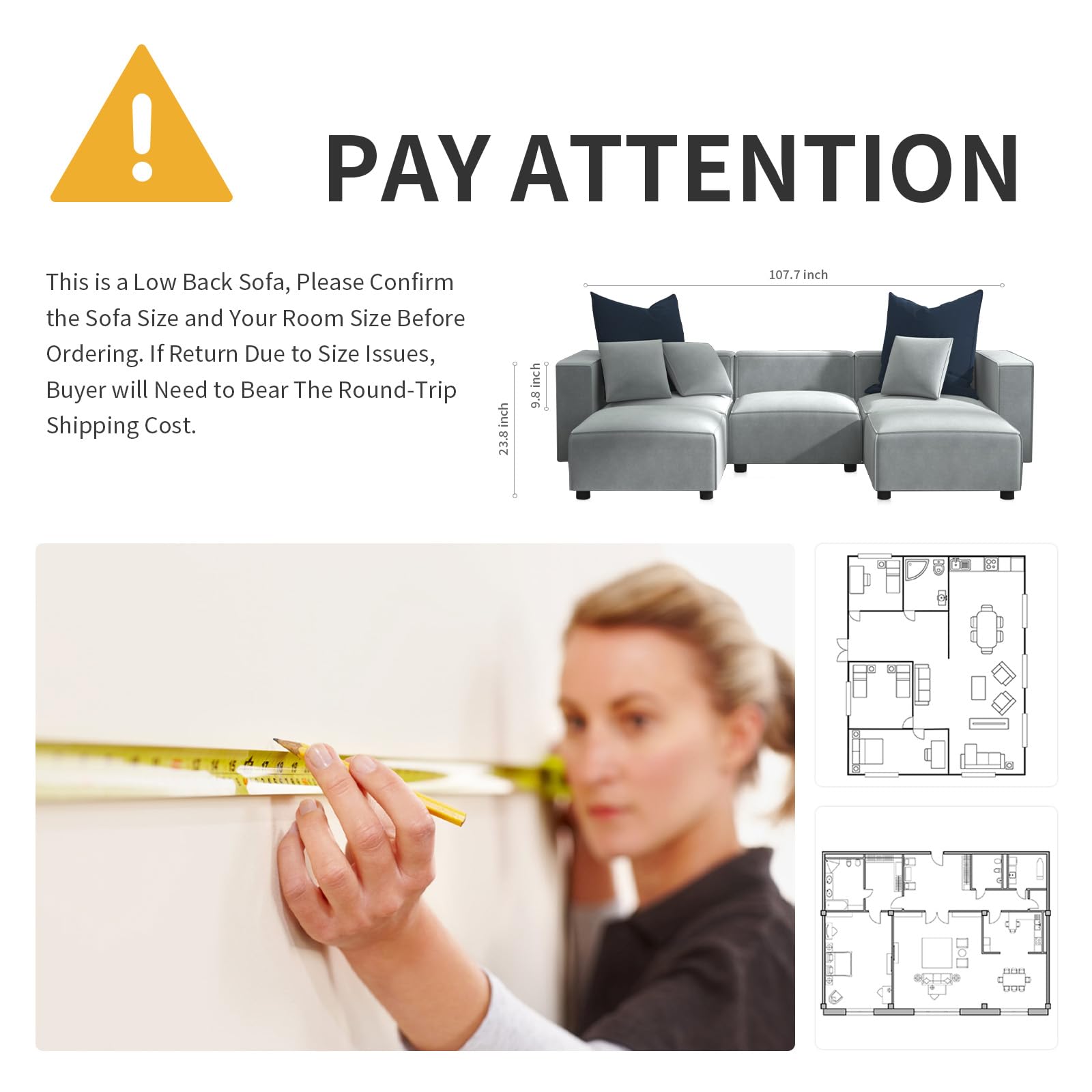 LLappuil Modern Modular Sectional Living Room Sofa Set, Low Back Minimalist Style Couch, Soft Fabric 6 Seater Oversized 138.4" U Shape Sofa, Aqua Blue