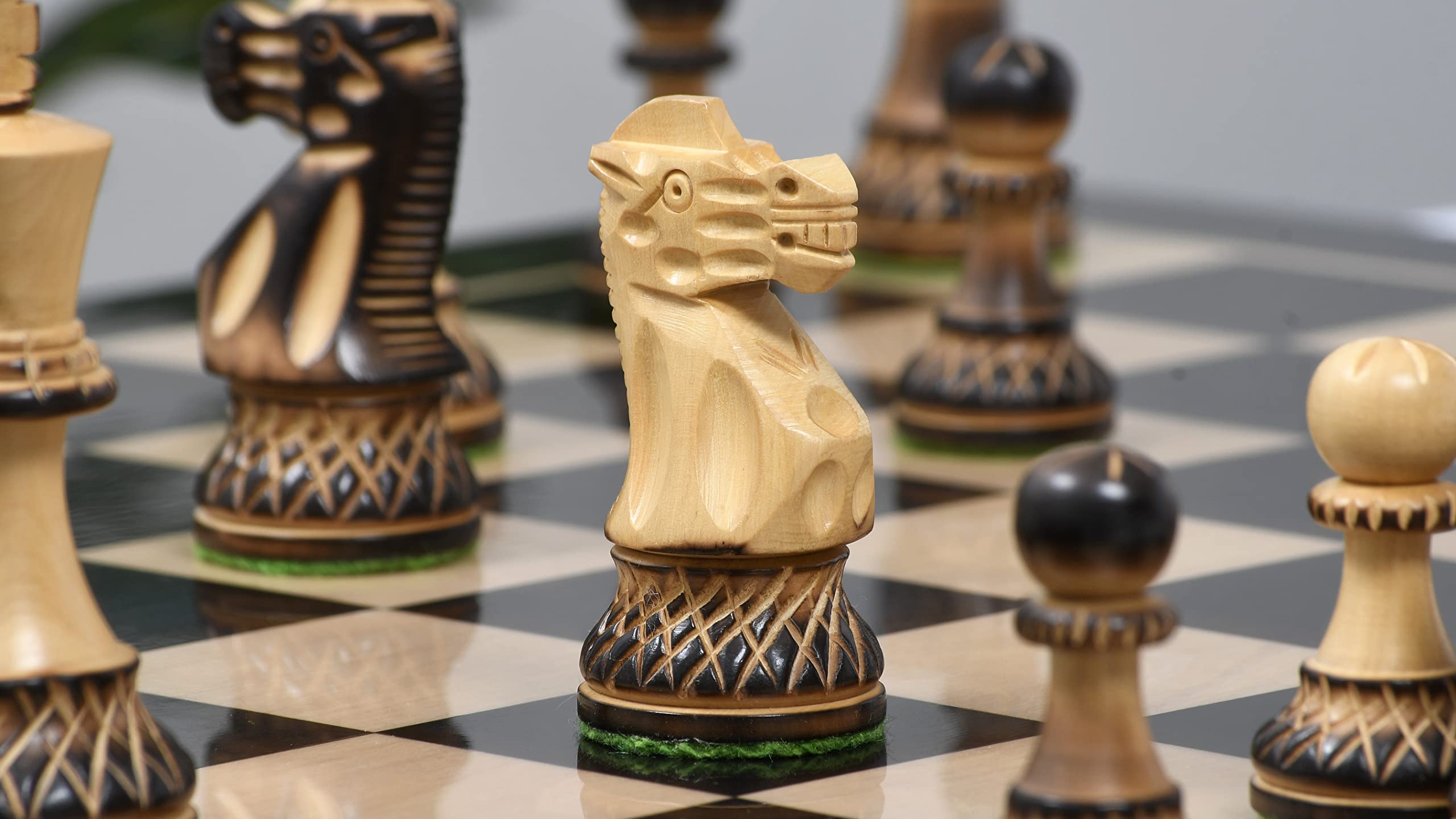 CHESSBAZAAR 3.8" King Burnt Blazed Chess Set for Adults & Kids, Wooden Chess Pieces only in Burnt Boxwood