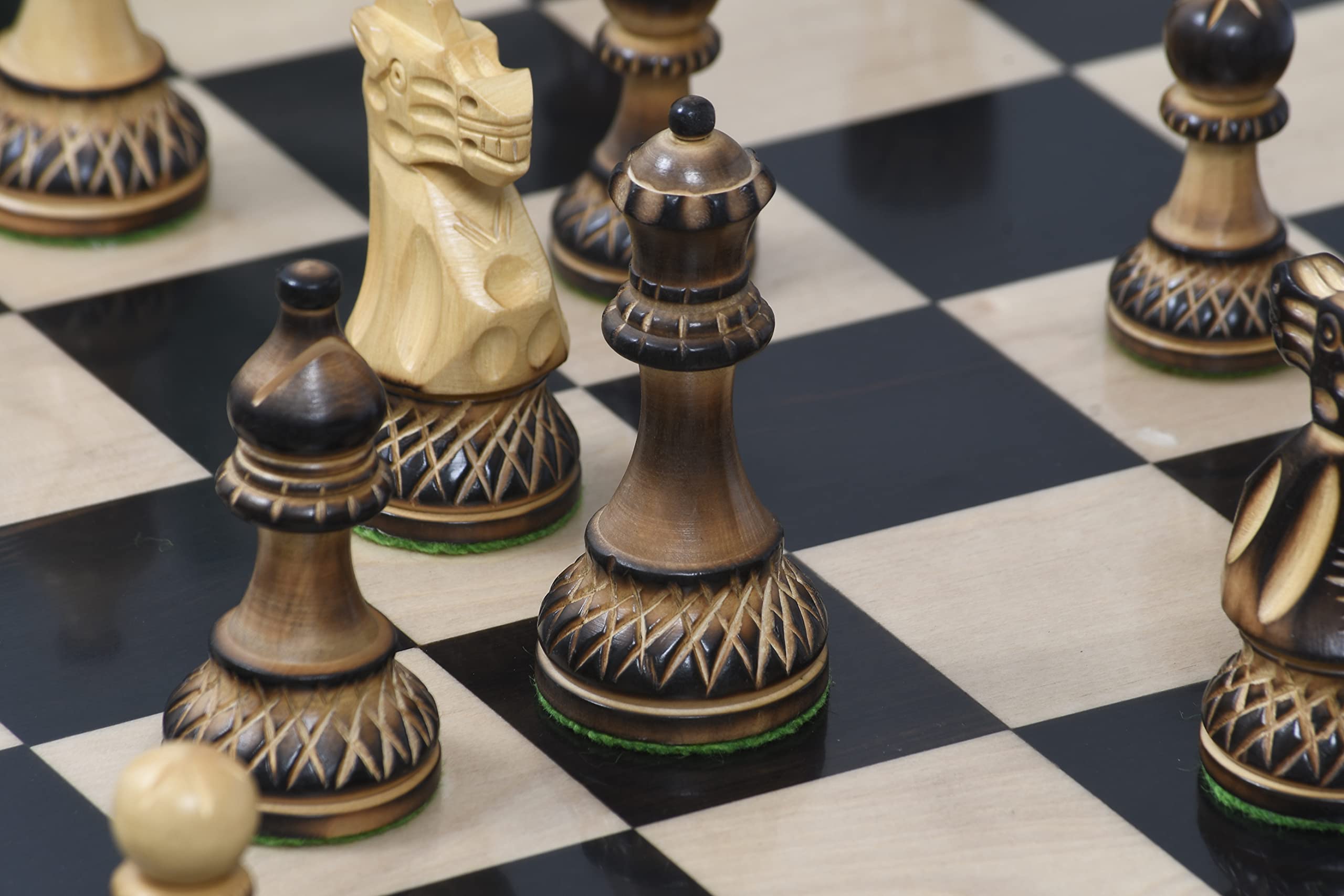 CHESSBAZAAR 3.8" King Burnt Blazed Chess Set for Adults & Kids, Wooden Chess Pieces only in Burnt Boxwood