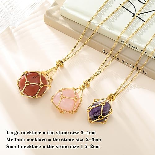Tyniffer Crystal Holder Necklaces Cage Real Natural Gemstone Necklace Holder Adjustable Gold and Silver Cage Necklace for Women Men (Large, No Stone, Gold)
