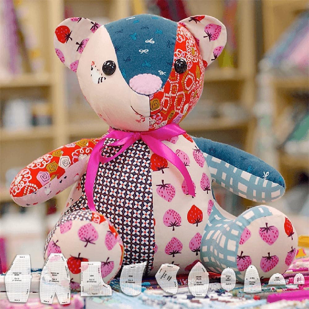 10 PCS Memory Bear Template Ruler Set with Instructions - Memory Bear Sewing Patterns Template, PC Material Quilting Template Cutting Set (10 inch)