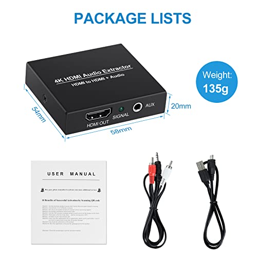 HDMI Audio Extractor 4K, avedio links HDMI to HDMI + 3.5MM Audio Output Converter Adapter Inserter, Support 1080P 3D Compatible with Fire Stick, Xbox, Laptop,Blu-Ray Player