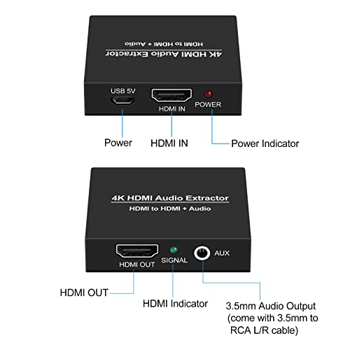 HDMI Audio Extractor 4K, avedio links HDMI to HDMI + 3.5MM Audio Output Converter Adapter Inserter, Support 1080P 3D Compatible with Fire Stick, Xbox, Laptop,Blu-Ray Player