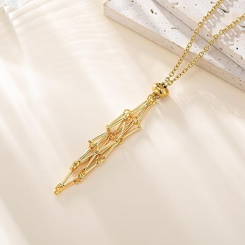 Tyniffer Crystal Holder Necklaces Cage Real Natural Gemstone Necklace Holder Adjustable Gold and Silver Cage Necklace for Women Men (Large, No Stone, Gold)