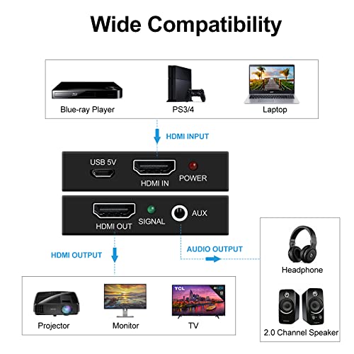 HDMI Audio Extractor 4K, avedio links HDMI to HDMI + 3.5MM Audio Output Converter Adapter Inserter, Support 1080P 3D Compatible with Fire Stick, Xbox, Laptop,Blu-Ray Player