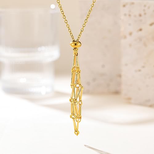 Tyniffer Crystal Holder Necklaces Cage Real Natural Gemstone Necklace Holder Adjustable Gold and Silver Cage Necklace for Women Men (Large, No Stone, Gold)