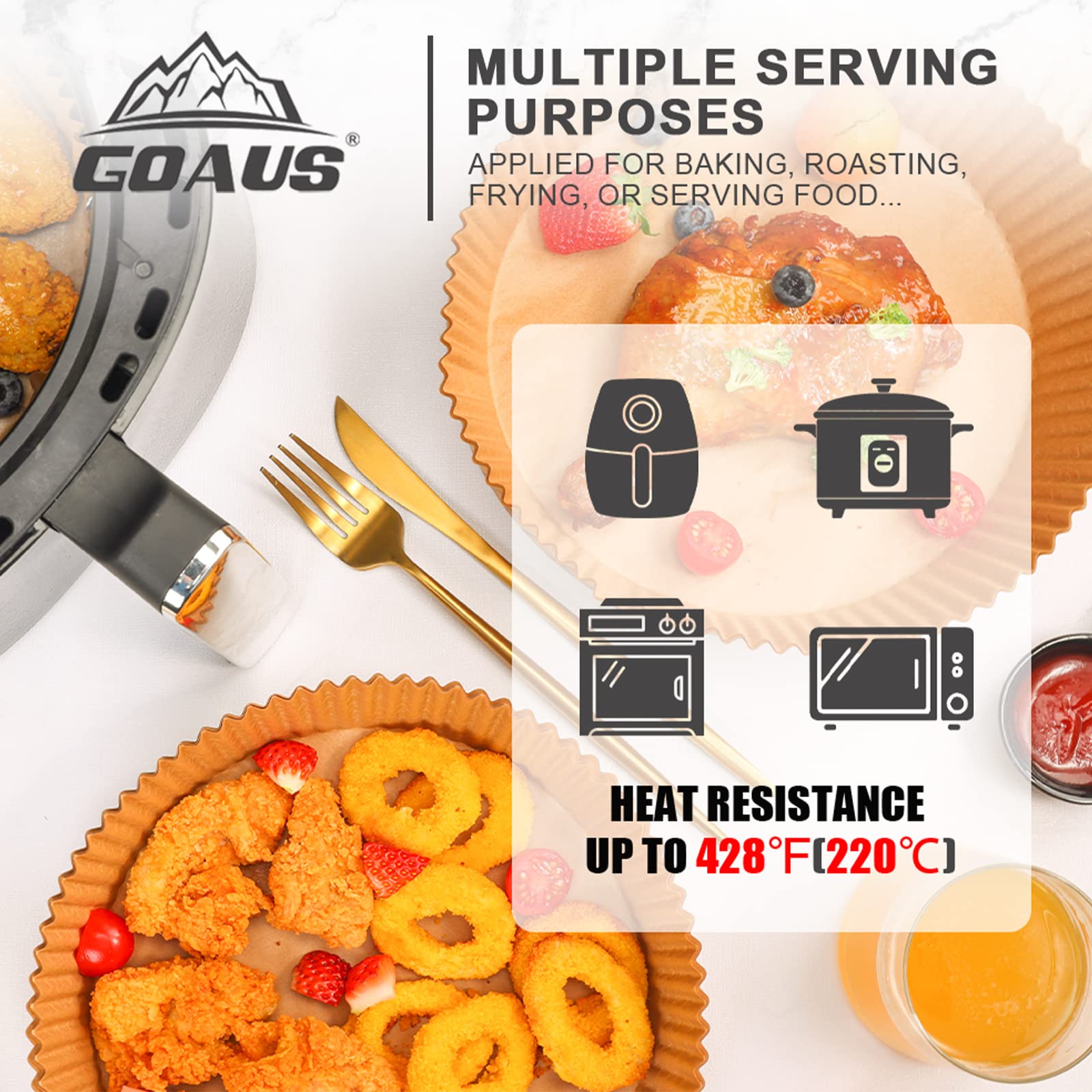 GOAUS Air Fryer 100 Pcs Round Paper Liners Disposable Large for 5 to 8 Qt Basket, 7.9 inch Unbleached Non-stick Oil-proof Parchment Paper