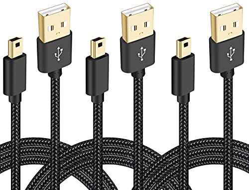 SCOVEE Mini USB Cable Braided,3-Pack 3ft USB 2.0 Type A to Mini B Cable Charging Cord for GoPro HERO4,Hero 3,PS3 Controller,Canon PowerShot,MP3 Players,Dash Cam,Digital Camera,SatNav for Garmin Nuvi