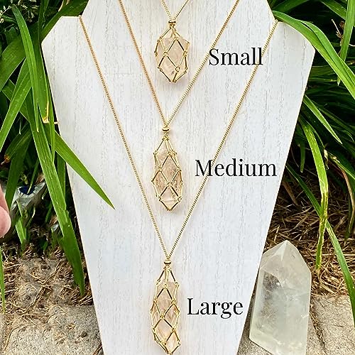Tyniffer Crystal Holder Necklaces Cage Real Natural Gemstone Necklace Holder Adjustable Gold and Silver Cage Necklace for Women Men (Large, No Stone, Gold)