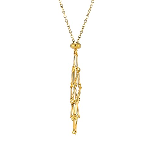 Tyniffer Crystal Holder Necklaces Cage Real Natural Gemstone Necklace Holder Adjustable Gold and Silver Cage Necklace for Women Men (Large, No Stone, Gold)