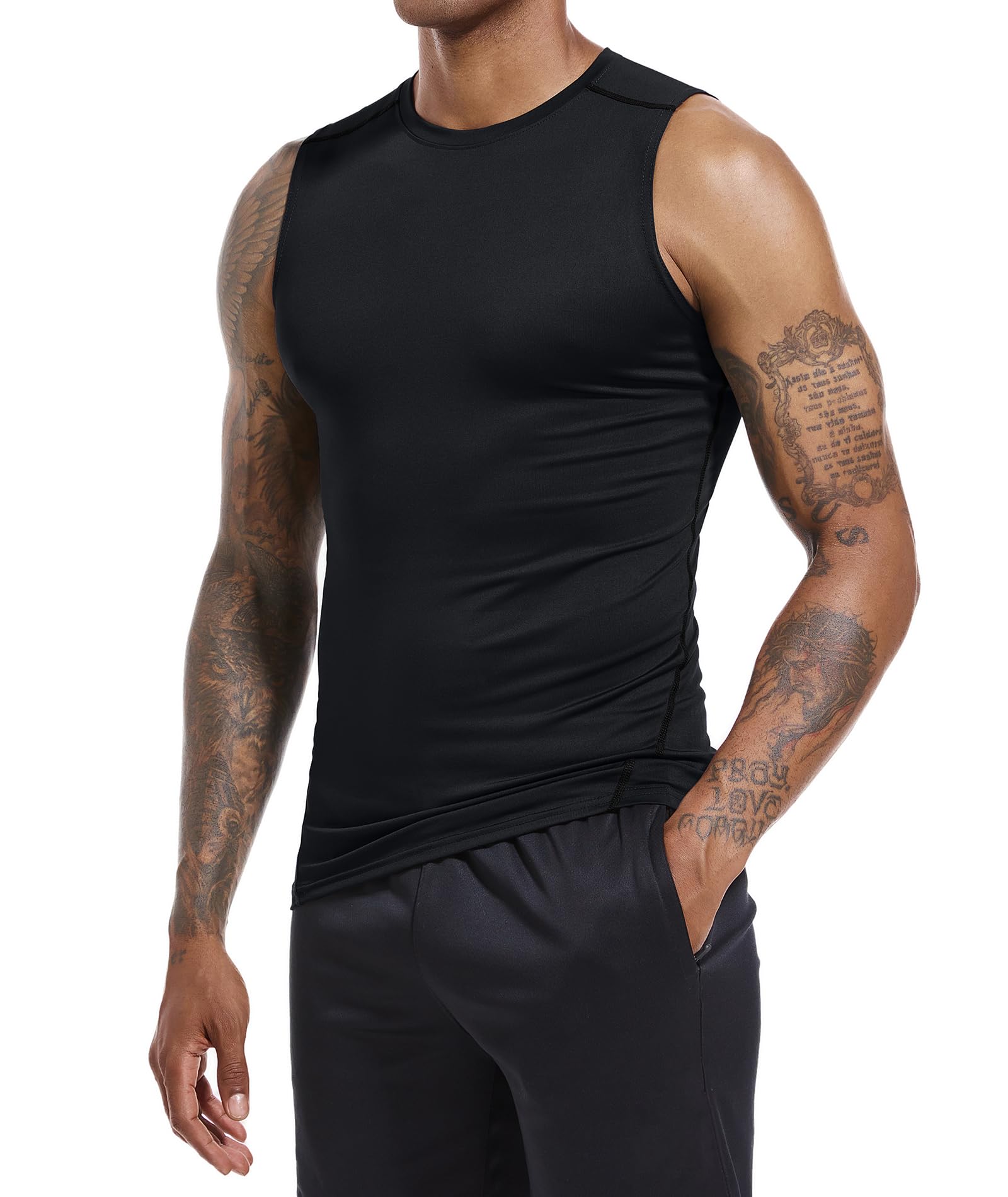Holure Men's 5 Pack Compression Tank Tops Athletic Muscle Tee Fitness Bodybuilding Sleeveless T-Shirt Black/Black/Black/Black/Black 03-S