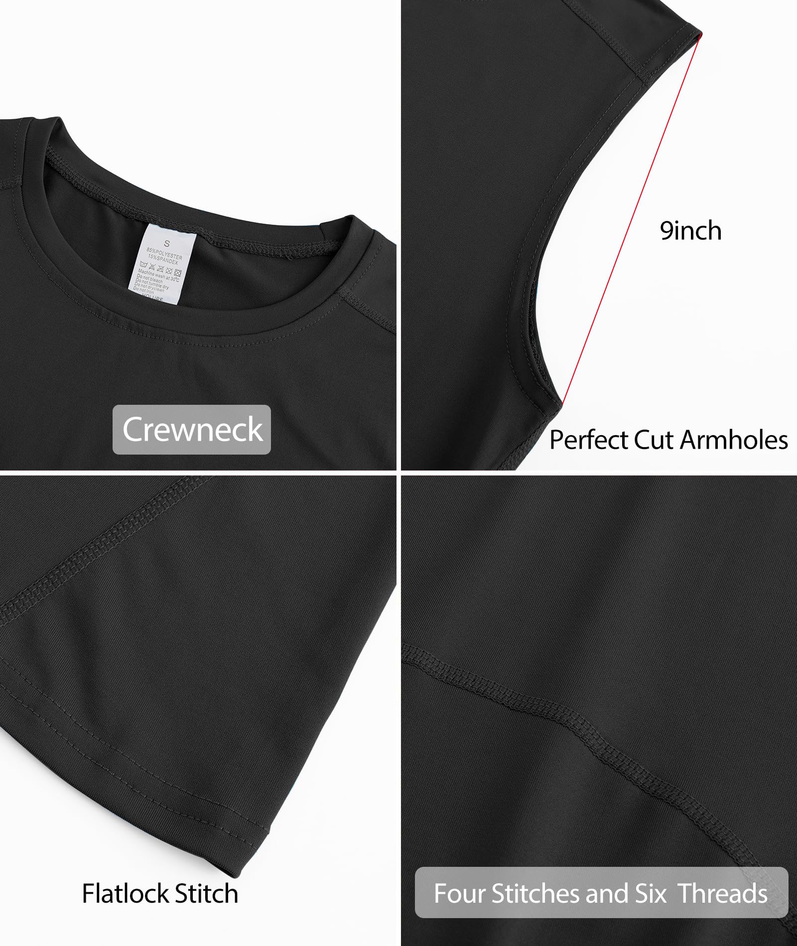Holure Men's 5 Pack Compression Tank Tops Athletic Muscle Tee Fitness Bodybuilding Sleeveless T-Shirt Black/Black/Black/Black/Black 03-S