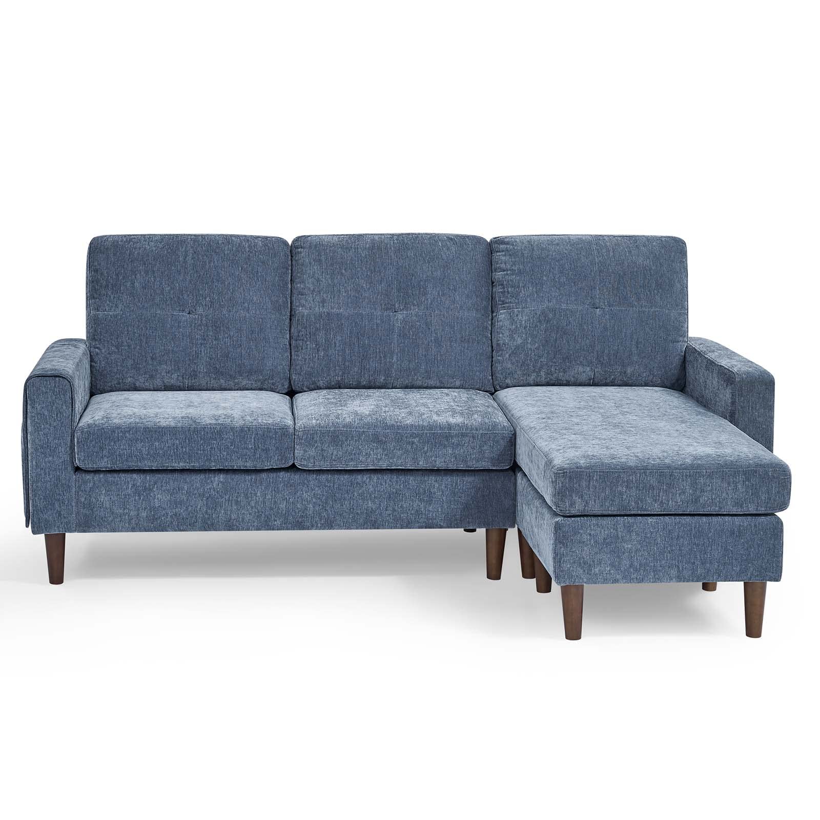 DUNTRKDU 80" Convertible Sectional Sofa Couch, Modern 3-Seat Chenille L-Shaped Sectional Sofa with Removable Cushions and Storage Pocket Bag for Small Living Room, Small Space (Navy Blue)
