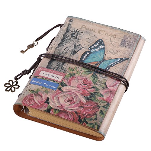 Leather Journal Notebook, MALEDEN Vintage Travel Journal for Women Refillable Sketchbook Diary Planner with Unlined Pages and Zipper Pocket