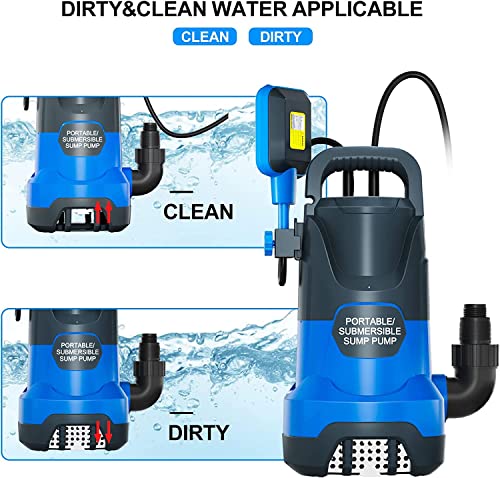 PANRANO Sump Pump Submersible 3500 GPH 750W Portable Transfer Electric Utility Water Sump Pumps with Automatic Float Switch for Swimming Pool Draining Spa Hot Tub Pond Garden Flood Basement Yard