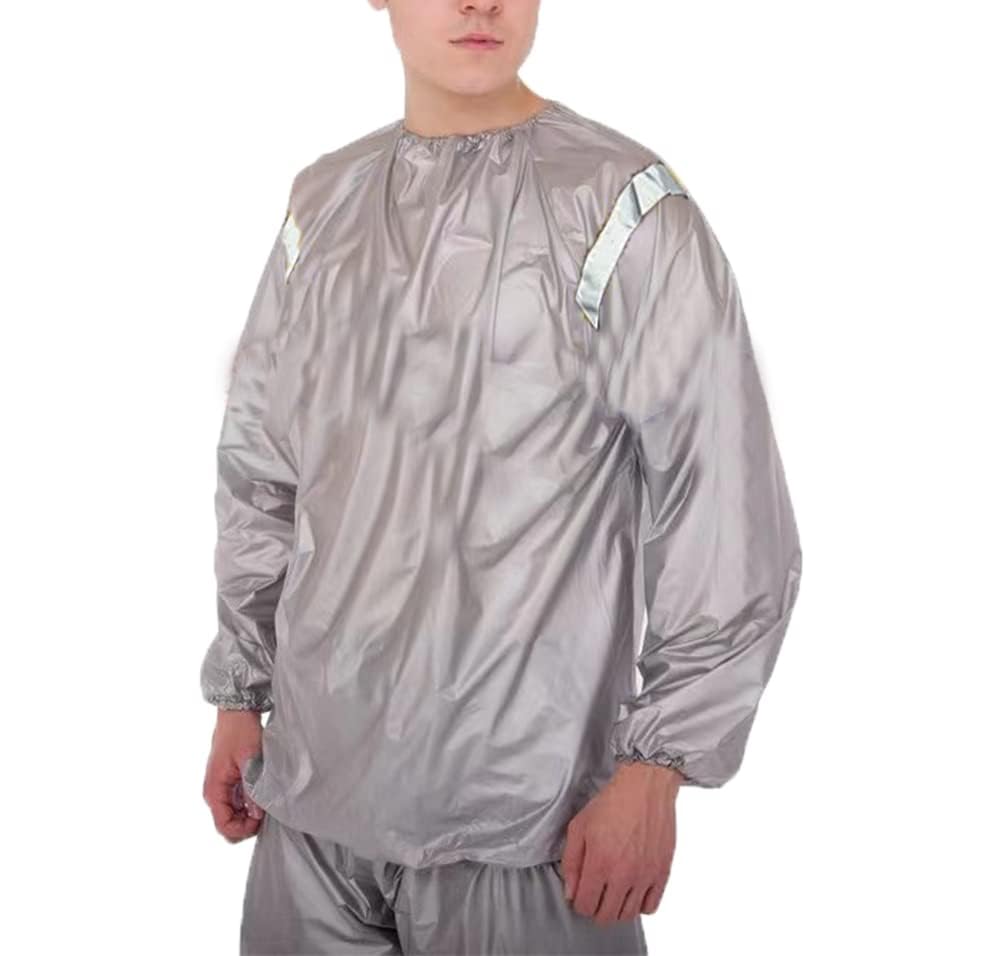 Heavy Duty Sauna Suit For Women Men Exercise Weight Loss Gym Fitness Workout Reflective Trim Sweat Sauna Suit (Grey, Large-X-Large)