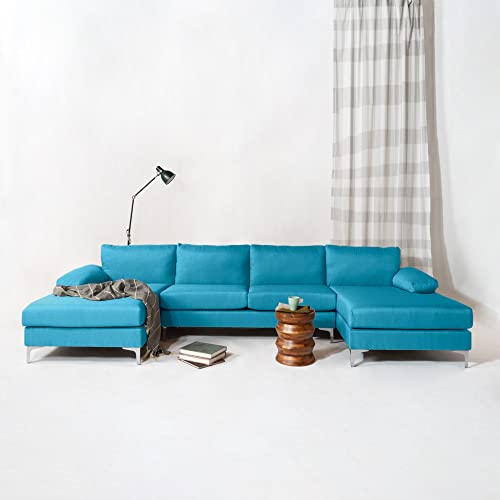 Casa Andrea Milano Modern Large Linen Fabric U-Shape Sectional Sofa, Double Extra Wide Chaise Lounge Couch