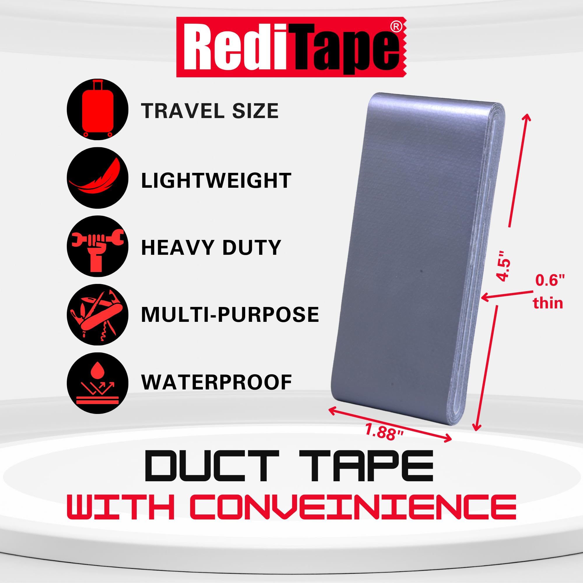 RediTape Travel Size Silver Duct Tape 2-Pack - Pocket Size Flat Thin Mini Roll - for Repairs Outdoors Emergency Crafts - 1.88 inch x 5 Yards per Pack