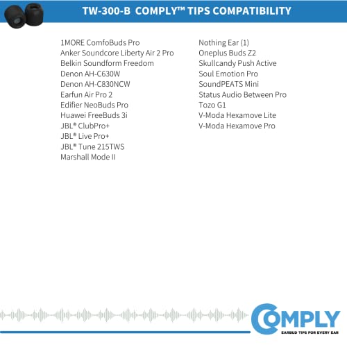 Comply TrueGrip TW-300-B Universal Replacement Earbud tip for Most True Wireless Devices; Compatible with Anker Soundcore Liberty Air 2 Pro, Nothing Ear (1), JBL Live Pro and More (Medium, 3 Pairs)