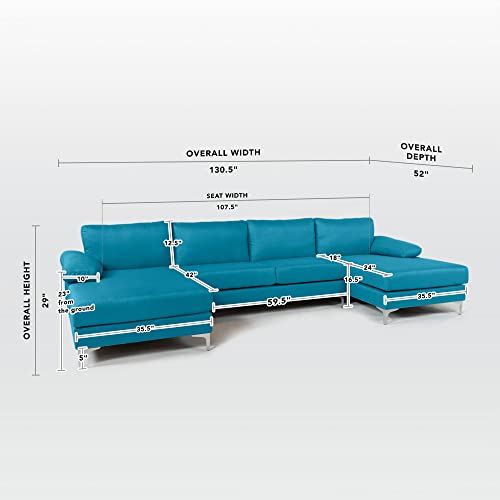 Casa Andrea Milano Modern Large Linen Fabric U-Shape Sectional Sofa, Double Extra Wide Chaise Lounge Couch