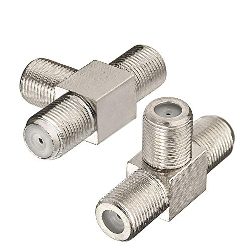 wlaniot F Type Splitter 3 Way F-Type Female to 2 Female Coaxial Connector Adapter T-Shape for TV Video VCR Antenna TV Cable Satellite Tuner Antenna 2pcs