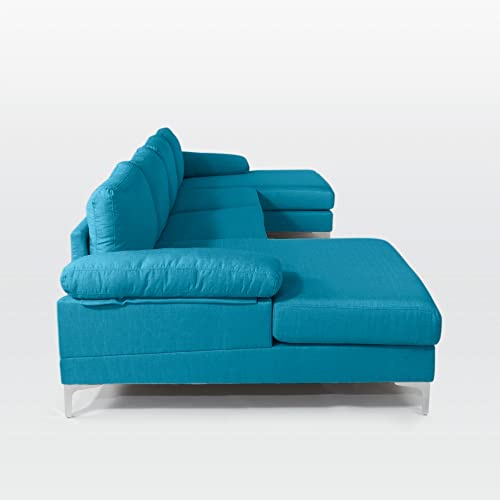 Casa Andrea Milano Modern Large Linen Fabric U-Shape Sectional Sofa, Double Extra Wide Chaise Lounge Couch