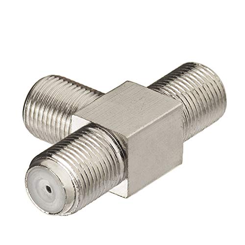 wlaniot F Type Splitter 3 Way F-Type Female to 2 Female Coaxial Connector Adapter T-Shape for TV Video VCR Antenna TV Cable Satellite Tuner Antenna 2pcs