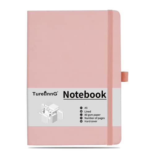 TurelinnG Hardback A5 Classic Notebook 196 Pages (Pink) A5 Journal Notebook ,Lined Hardback Notebook with Pen Holder ,192 Pages ,5.7 inches * 8.4 inches - for Women and Men