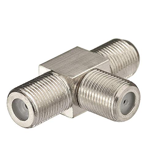 wlaniot F Type Splitter 3 Way F-Type Female to 2 Female Coaxial Connector Adapter T-Shape for TV Video VCR Antenna TV Cable Satellite Tuner Antenna 2pcs