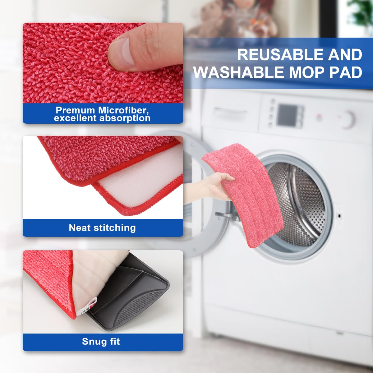 LANMU 3 Pack Microfiber Mop Pads and 2 Pack Scrubbing Pads Compatible with Rubbermaid Reveal Spray Mop,16.5" x 5.5" Reusable Replacement Head Cleaning Refills