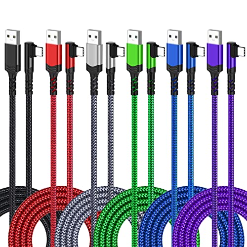 Agtray 6-Pack 10ft USB C Cable 90 Degree Long Nylon Braided USB a to USB c Cable Plug Type C Fast Charge Cable Right Angle L Shape Cord Compatible Samsung Galaxy S22 S21 S20 S10 Note 20 10 9 A51,G8 G7