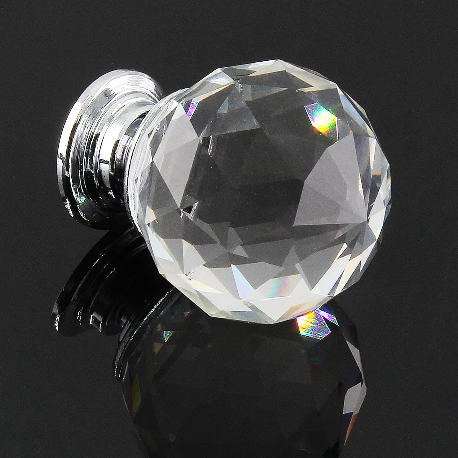Uenhoy 6 Pcs Round Diamond Crystal Cabinet Knobs 1.2 Inch Clear Crystal Drawer Knobs for Cabinet, Cupboard, Wardrobe, Dresser