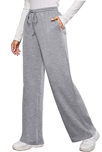 OFEEFAN Grey Sweatpants for Women Drawsting Workout Long Pants with Pockets S
