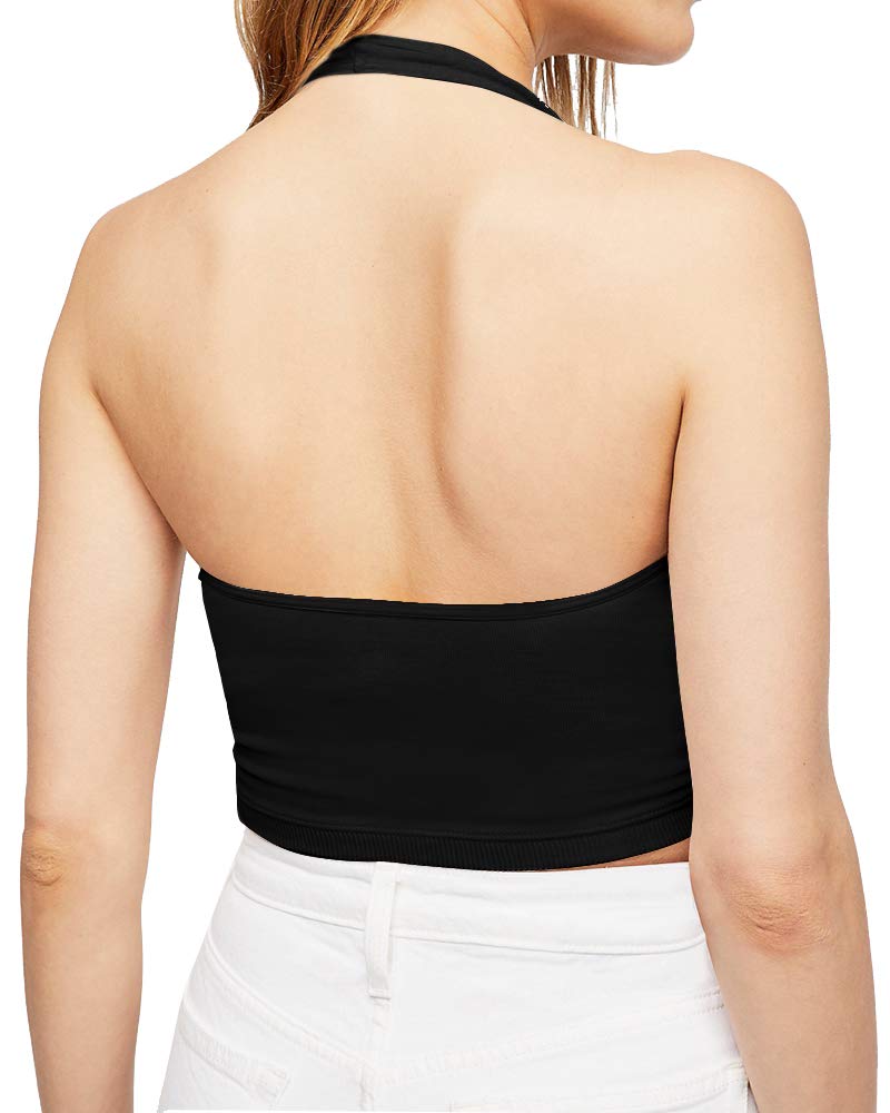 CLOZOZ Halter Crop Tops for Women V Neck Cropped Tank Tops Going Out Sleeveless Backless Trendy Top Black