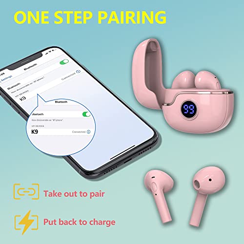 Wireless Ear Buds Bluetooth Headphones with Wireless Charging Case and LED Power Display Touch Control 30 Hrs Playtime Earphones HI-FI Stereo Earbuds with Built-in Mic for iPhone Android Samsung