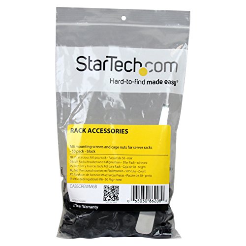 StarTech.com M6 Cage Nuts and Screws - 50 Pack - 12mm Rack Screws and Cage Nuts - Black , TAA (CABSCREWM6B)