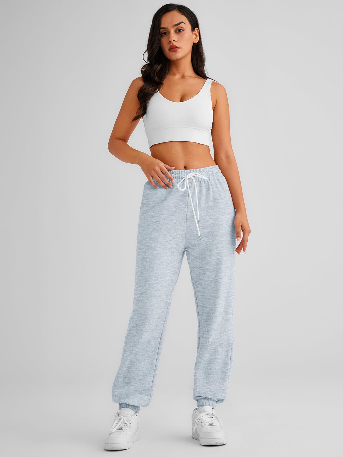 AUTOMET Women's Cinch Bottom Sweatpants Athletic Joggers Lounge Pants with Pockets Grey M