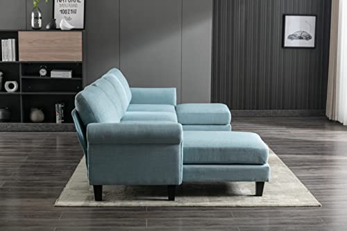 Wekity Sectional Sofa, Minimalist Sectional Couch with Ottomans, U-Shaped Modern Fabric Modular Sofa for Living room (Light Blue)