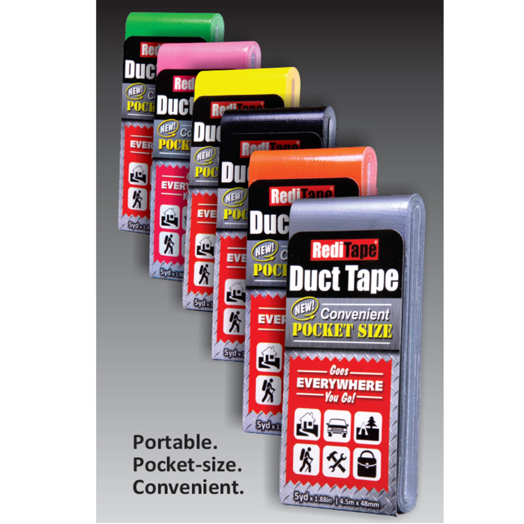 RediTape Travel Size Silver Duct Tape 2-Pack - Pocket Size Flat Thin Mini Roll - for Repairs Outdoors Emergency Crafts - 1.88 inch x 5 Yards per Pack