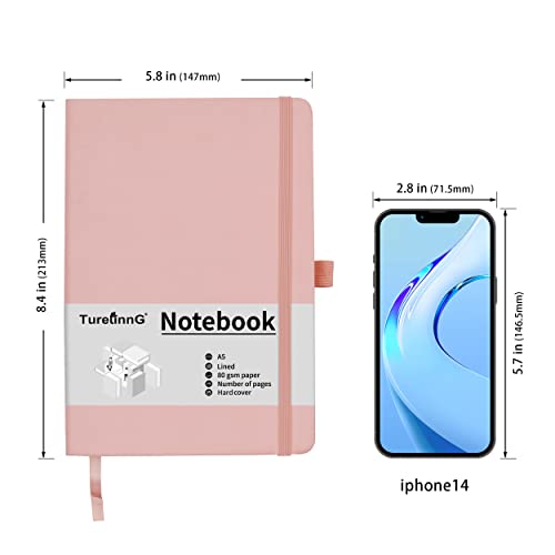 TurelinnG Hardback A5 Classic Notebook 196 Pages (Pink) A5 Journal Notebook ,Lined Hardback Notebook with Pen Holder ,192 Pages ,5.7 inches * 8.4 inches - for Women and Men