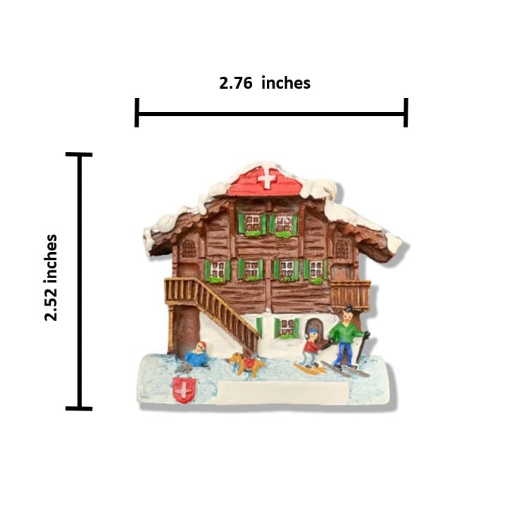 A-ONE Swiss Chalet Winter Snow Switzerland 3D Gift Fridge Magnet 1PC+Matterhorn Landmark Iron on Patch 1PC, Scenery Freezer Magnet, Emblem Patch for Denim Jacket Shirts Holiday Travel Gift C12+192