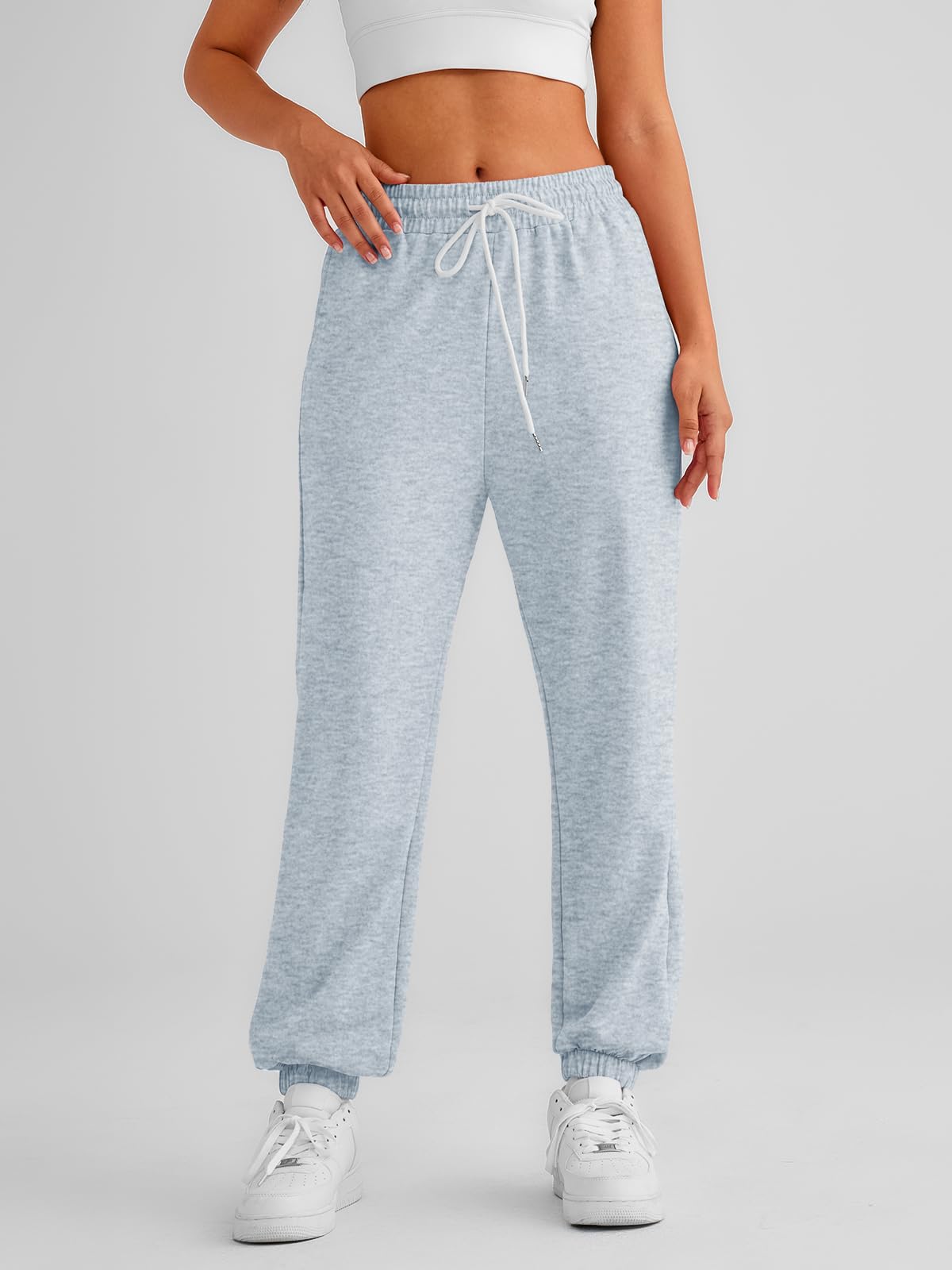 AUTOMET Women's Cinch Bottom Sweatpants Athletic Joggers Lounge Pants with Pockets Grey M