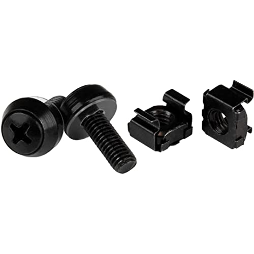 StarTech.com M6 Cage Nuts and Screws - 50 Pack - 12mm Rack Screws and Cage Nuts - Black , TAA (CABSCREWM6B)