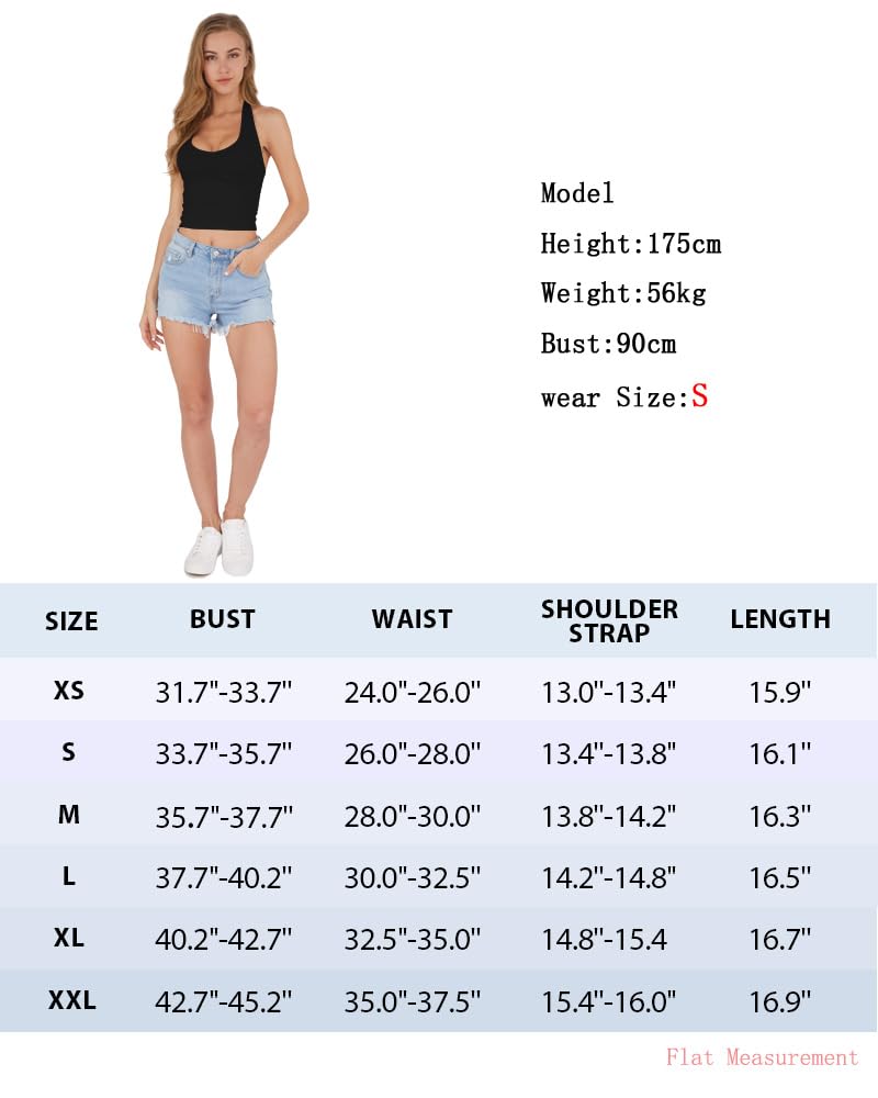 CLOZOZ Halter Crop Tops for Women V Neck Cropped Tank Tops Going Out Sleeveless Backless Trendy Top Black