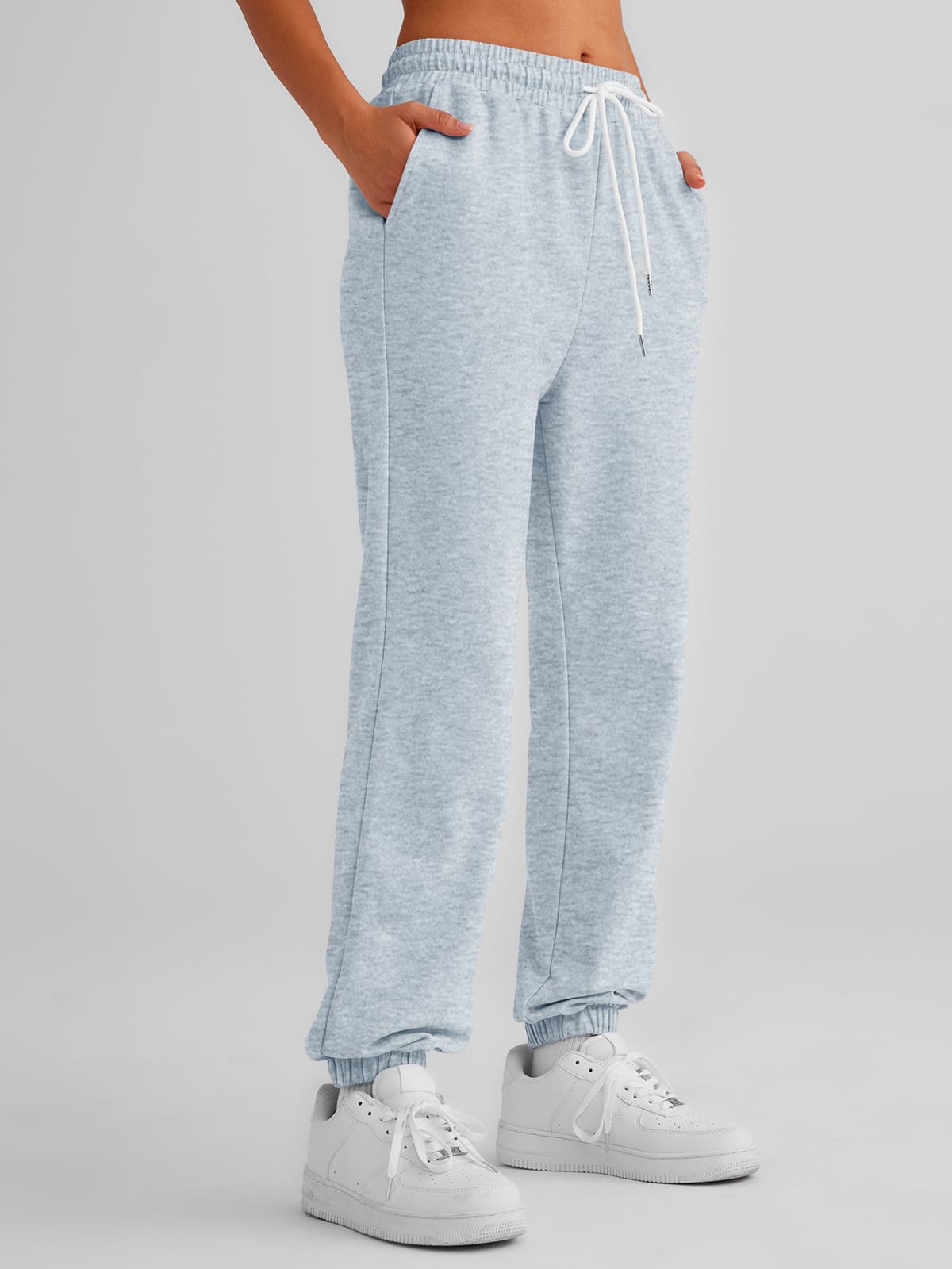 AUTOMET Women's Cinch Bottom Sweatpants Athletic Joggers Lounge Pants with Pockets Grey M